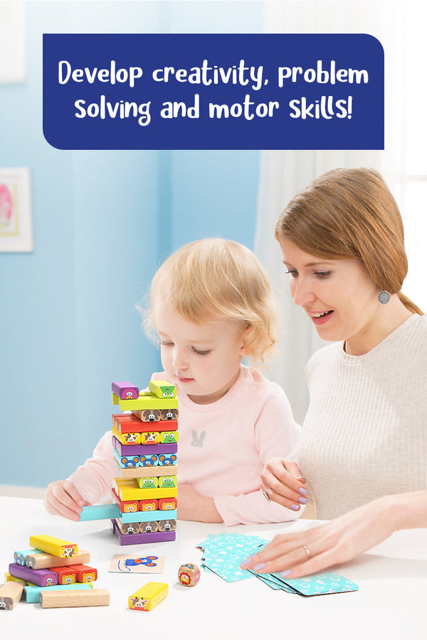 Colored Wooden Blocks with Animal Patterns Cards - Mama Panda